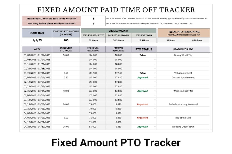 Paid Time off Tracker: PTO Vacation Planner Google Sheets (instant ...