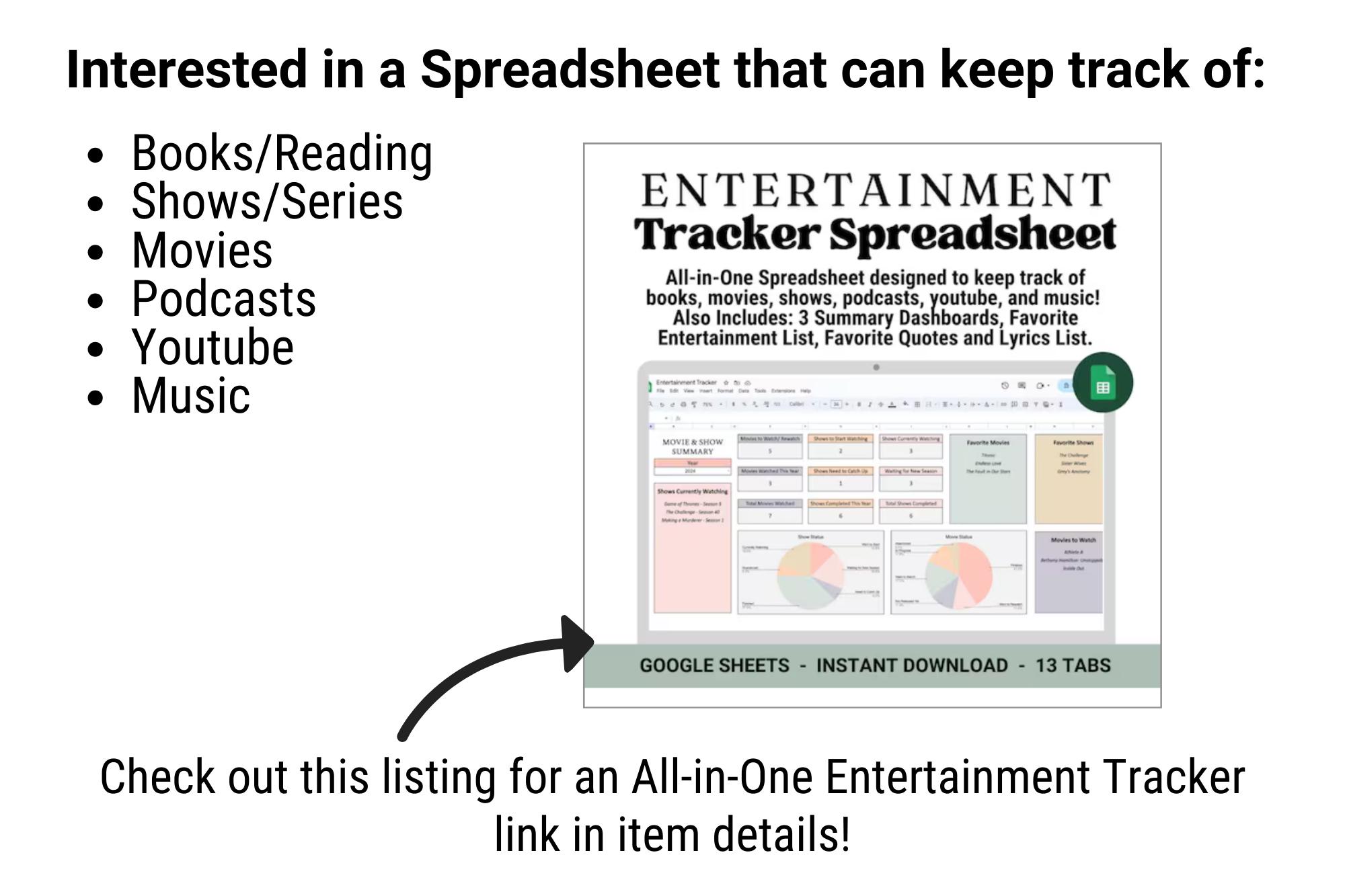 Movie & TV Show Tracker: Google Sheets Spreadsheet (digital Download ...