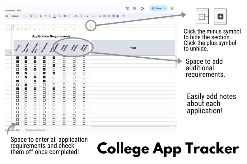 College Application Tracker: Google Sheets, Planner & Comparison Tool ...