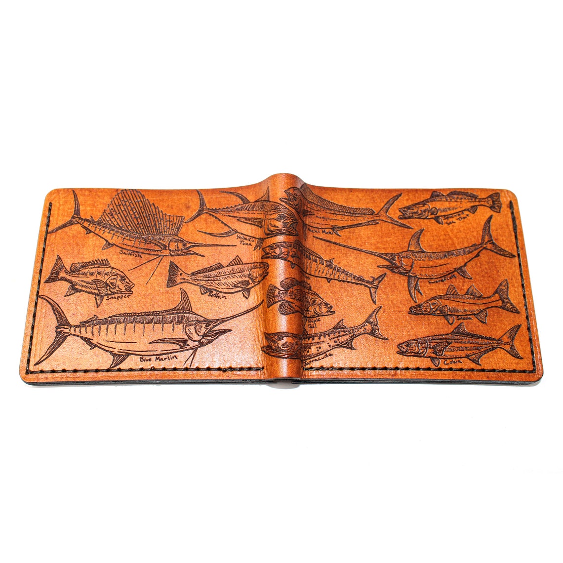 Leather Bill Fold Wallet - Saltwater Fishing List - Etsy