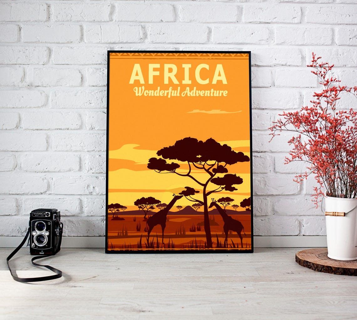 Africa Travel Poster – Vintage Safari Sunset Wall Art, Africa Safari ...
