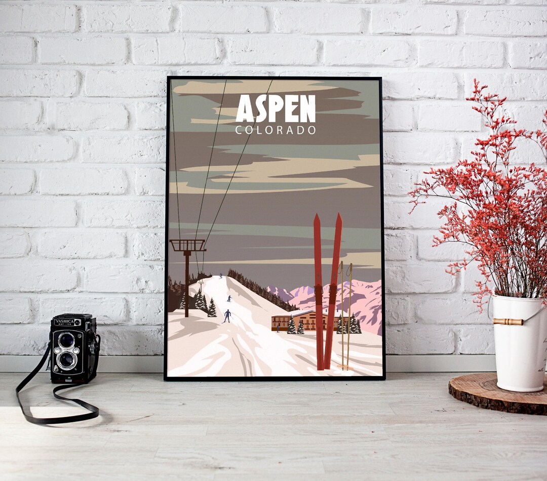 Aspen Colorado Vintage Ski Poster – Retro Winter Wall Art of Snowy ...