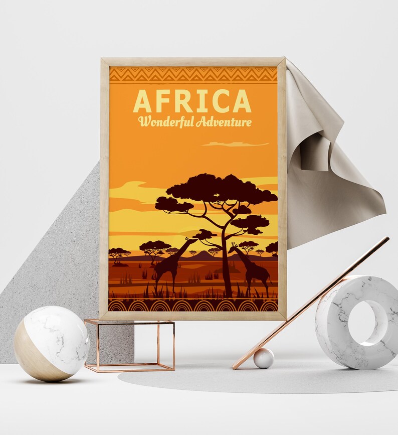 Africa Travel Poster – Vintage Safari Sunset Wall Art, Africa Safari ...