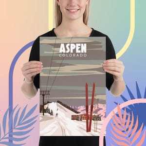 Aspen Colorado Vintage Ski Poster – Retro Winter Wall Art of Snowy ...