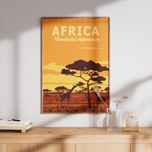 Africa Travel Poster – Vintage Safari Sunset Wall Art, Africa Safari ...