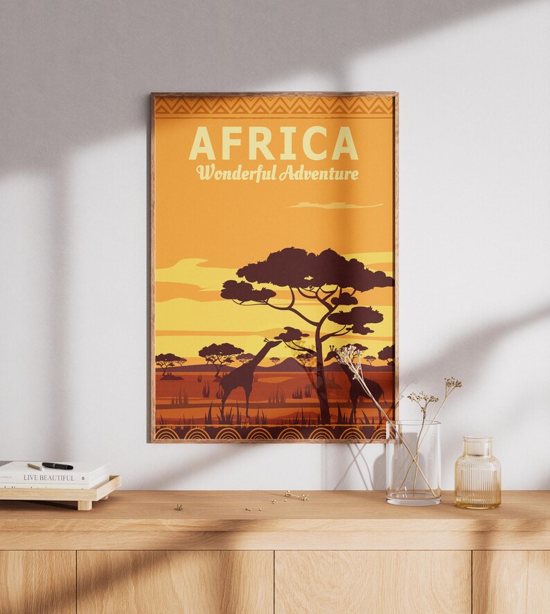 Africa Travel Poster – Vintage Safari Sunset Wall Art, Africa Safari ...