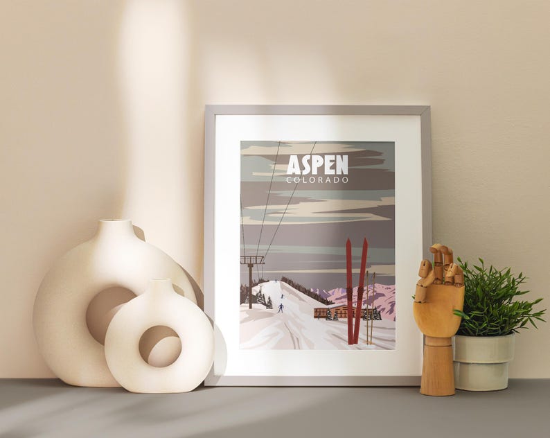 Aspen Colorado Vintage Ski Poster – Retro Winter Wall Art of Snowy ...
