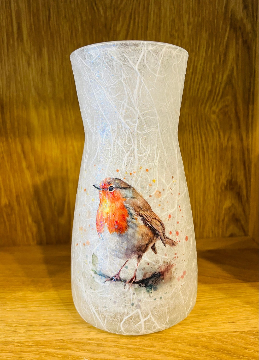 Beautiful Handmade Speckled Robin Vase Finished With a Glitter Varnish ...