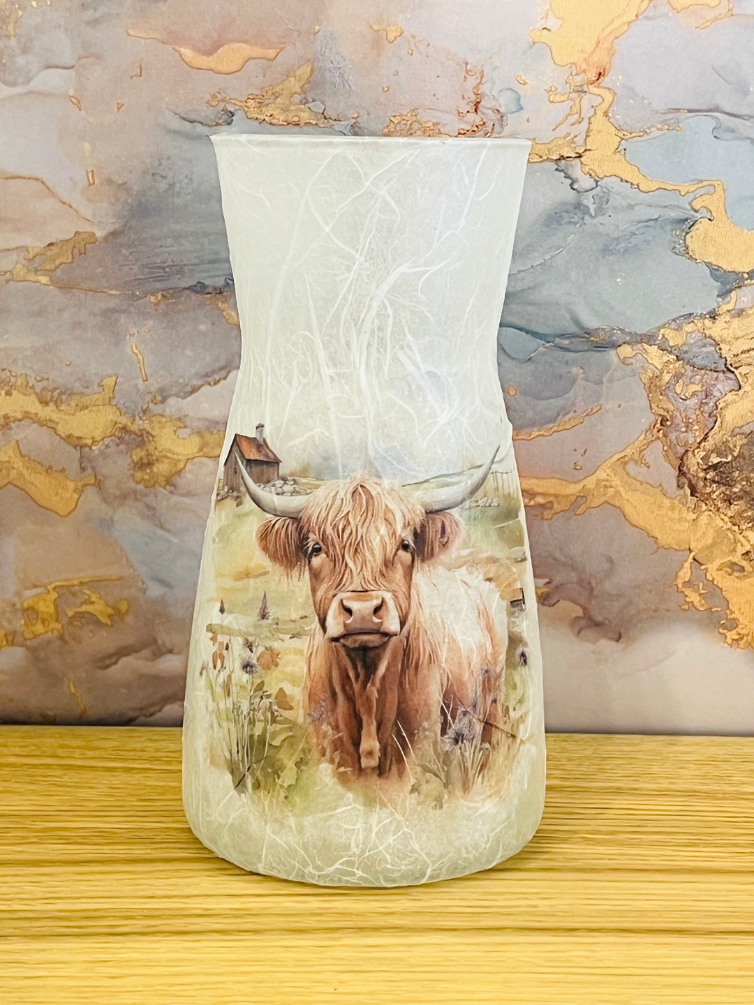 Beautiful Highland Cow Handmade Glass Vase Finished in a Glitter ...