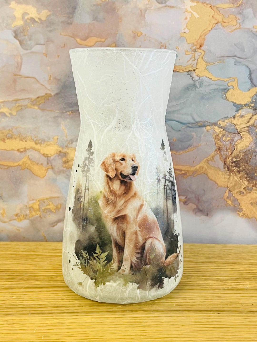 Handmade Golden Retriever Glass Vase, Glitter Varnish - Etsy