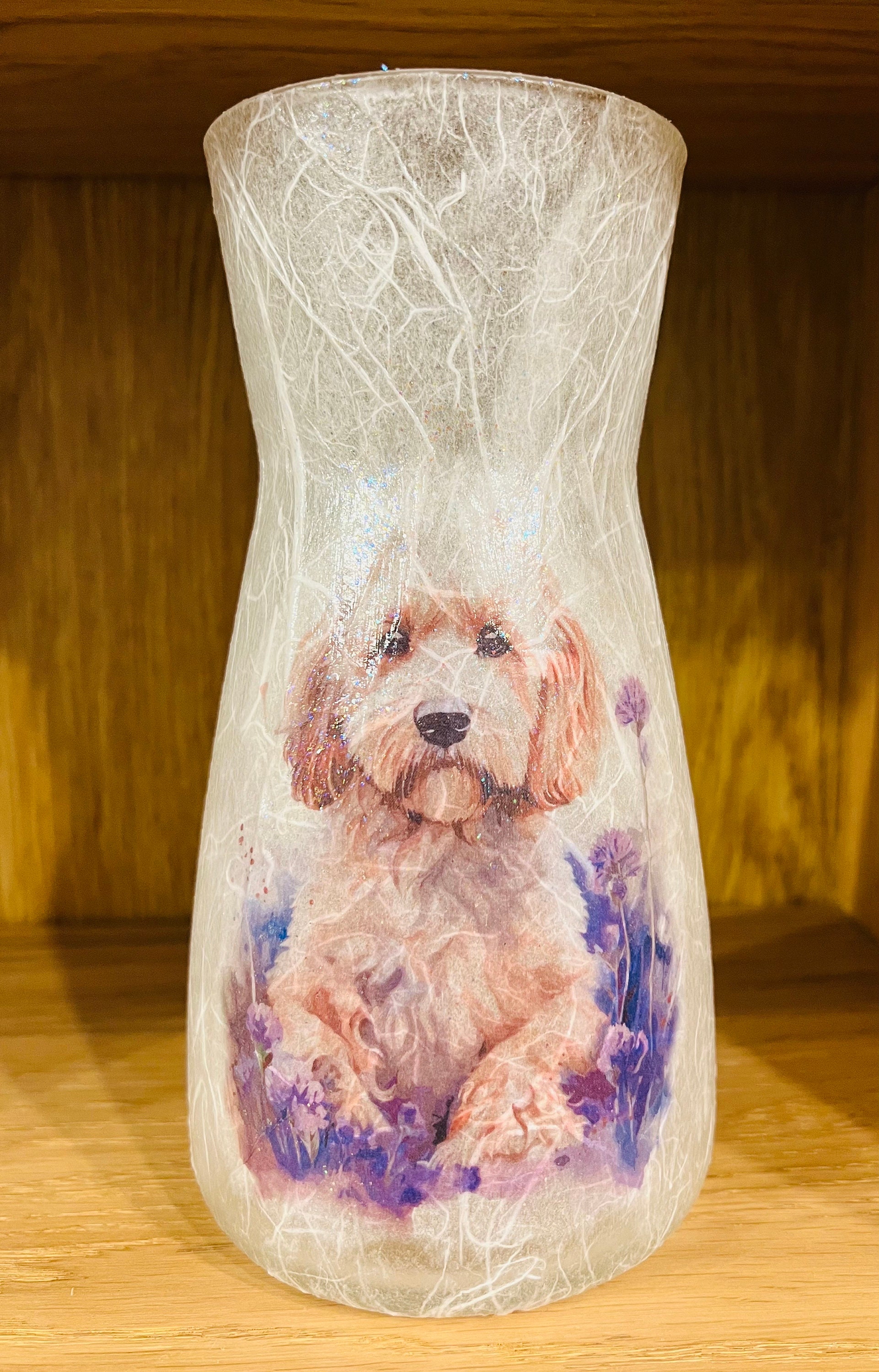 Handmade Glass Vase With a Cockapoo Dog Decoupaged Design, Finished in ...
