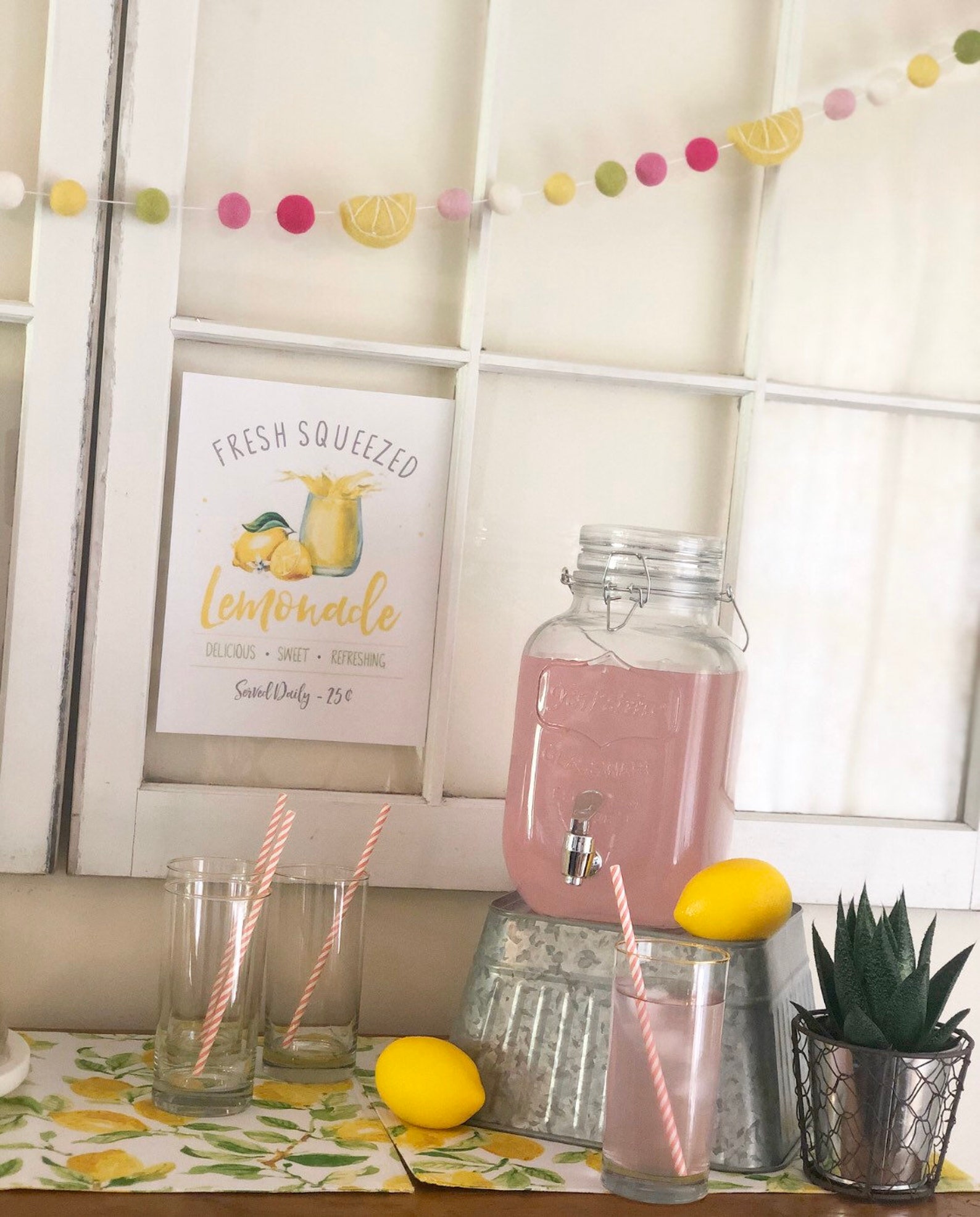 Lemon Garland/pink Lemonade/lemon Decor/ Fruit Garland/ Lemon Party ...