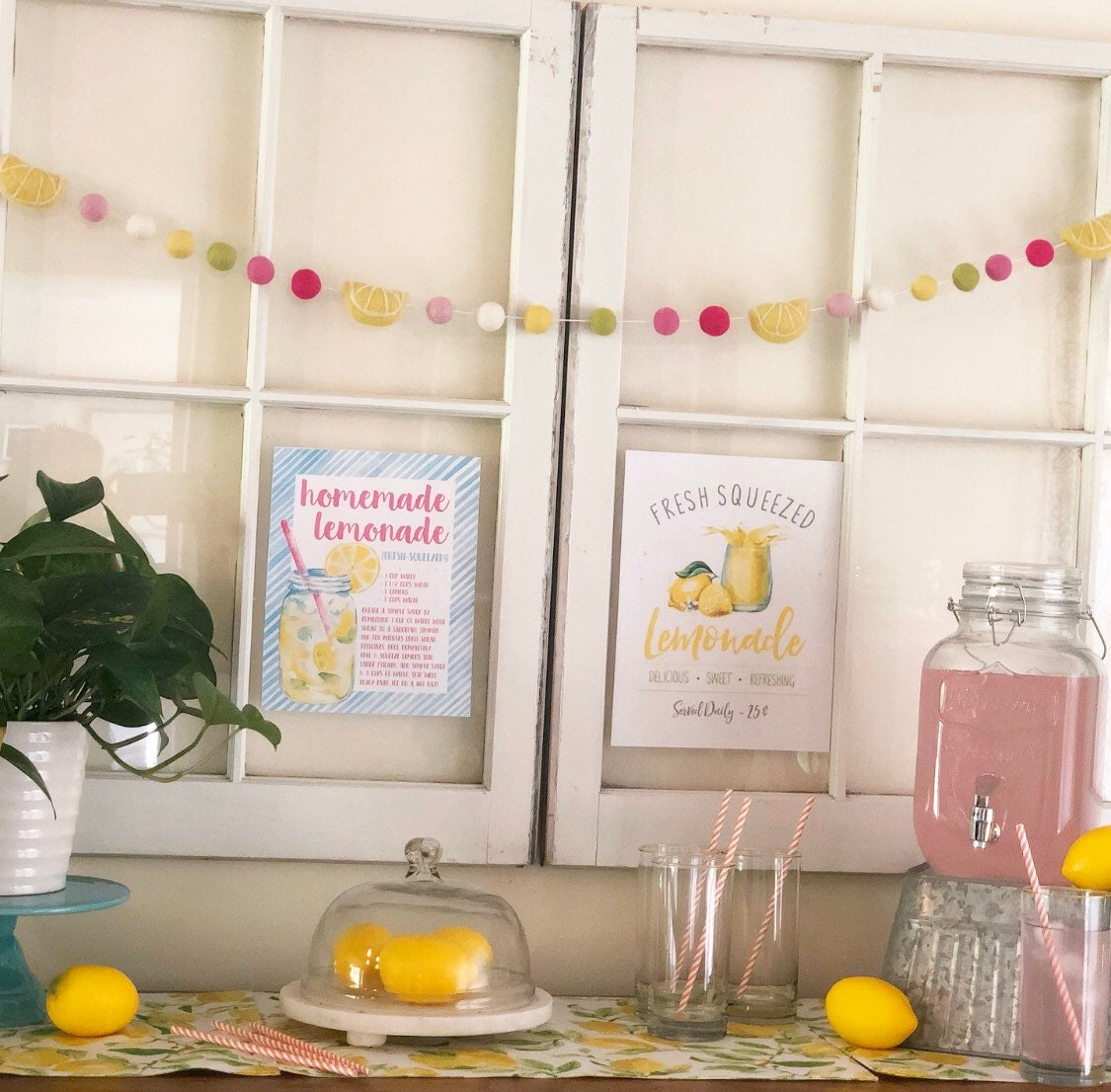Lemon Garland/pink Lemonade/lemon Decor/ Fruit Garland/ Lemon Party ...
