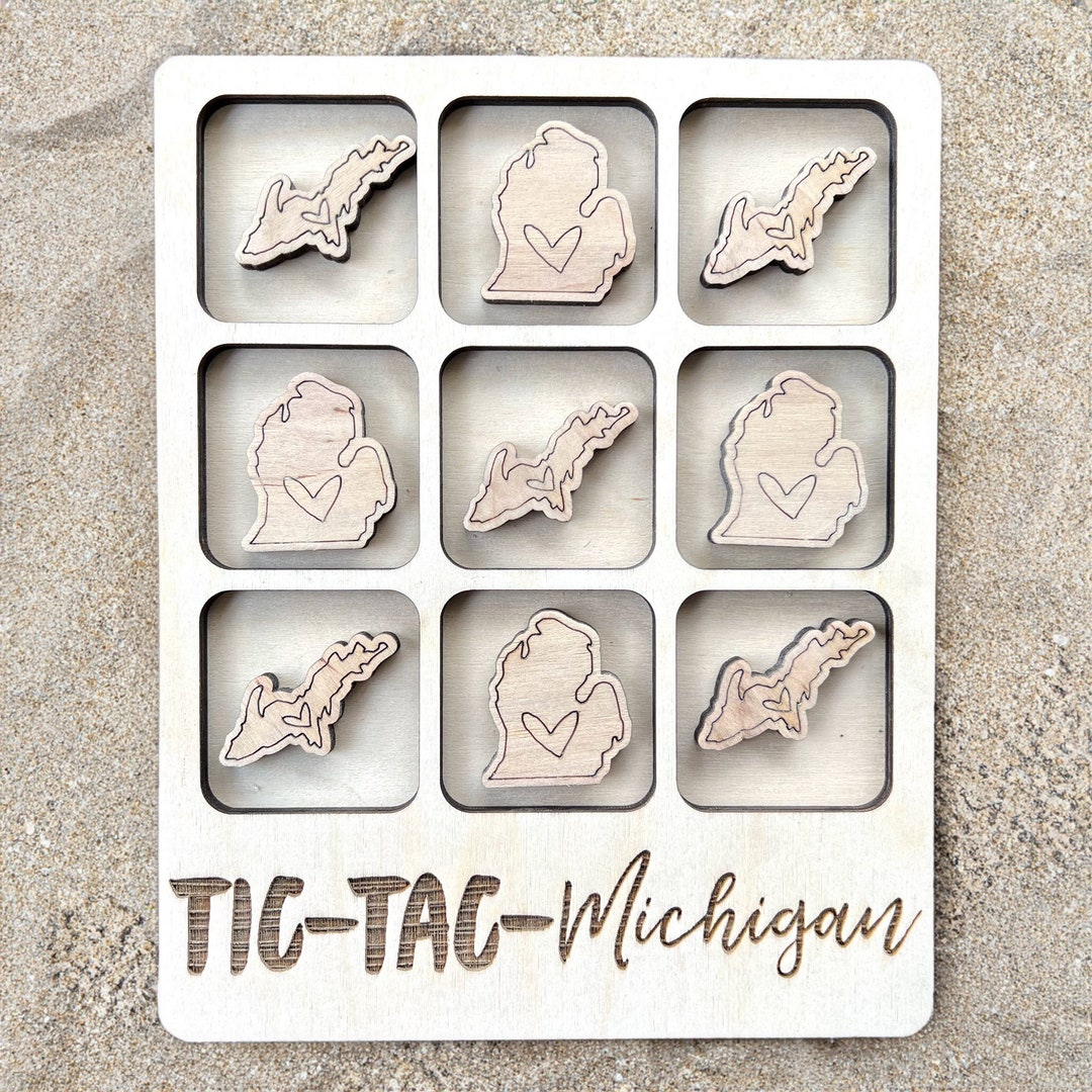 Tic Tac Toe Michigan, Games for Kids, Great Lakes, Wood Games, Gift for ...