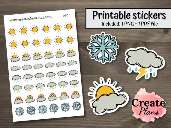 Weather Icons Printable Sticker Sheet Decorative Stickers - Etsy