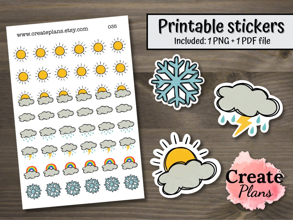 Weather Icons Printable Sticker Sheet Decorative Stickers - Etsy