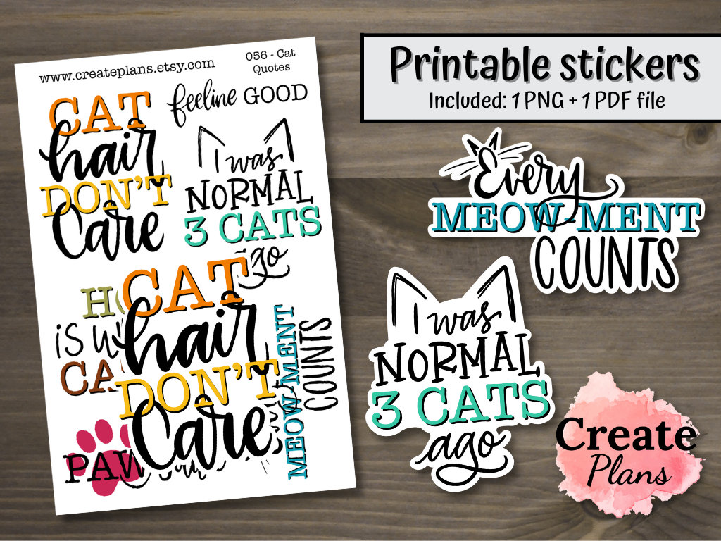 Cat Quotes Printable Sticker Sheet Cat Kitty Pet Stickers - Etsy
