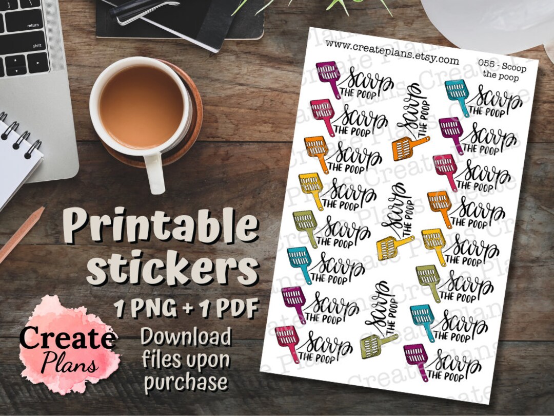 Scoop the Poop Printable Sticker Sheet | Cat, Litter Box, Pet Stickers ...