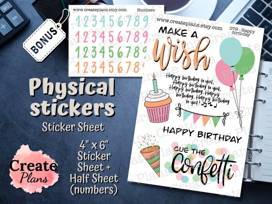 Happy Birthday Sticker Sheet Bonus: Numbers Planner Stickers ...