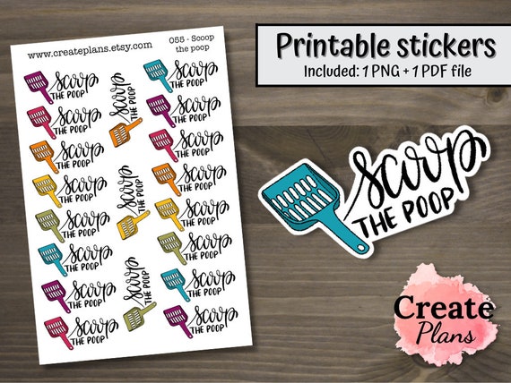 Scoop the Poop Printable Sticker Sheet Cat Litter Box Pet - Etsy