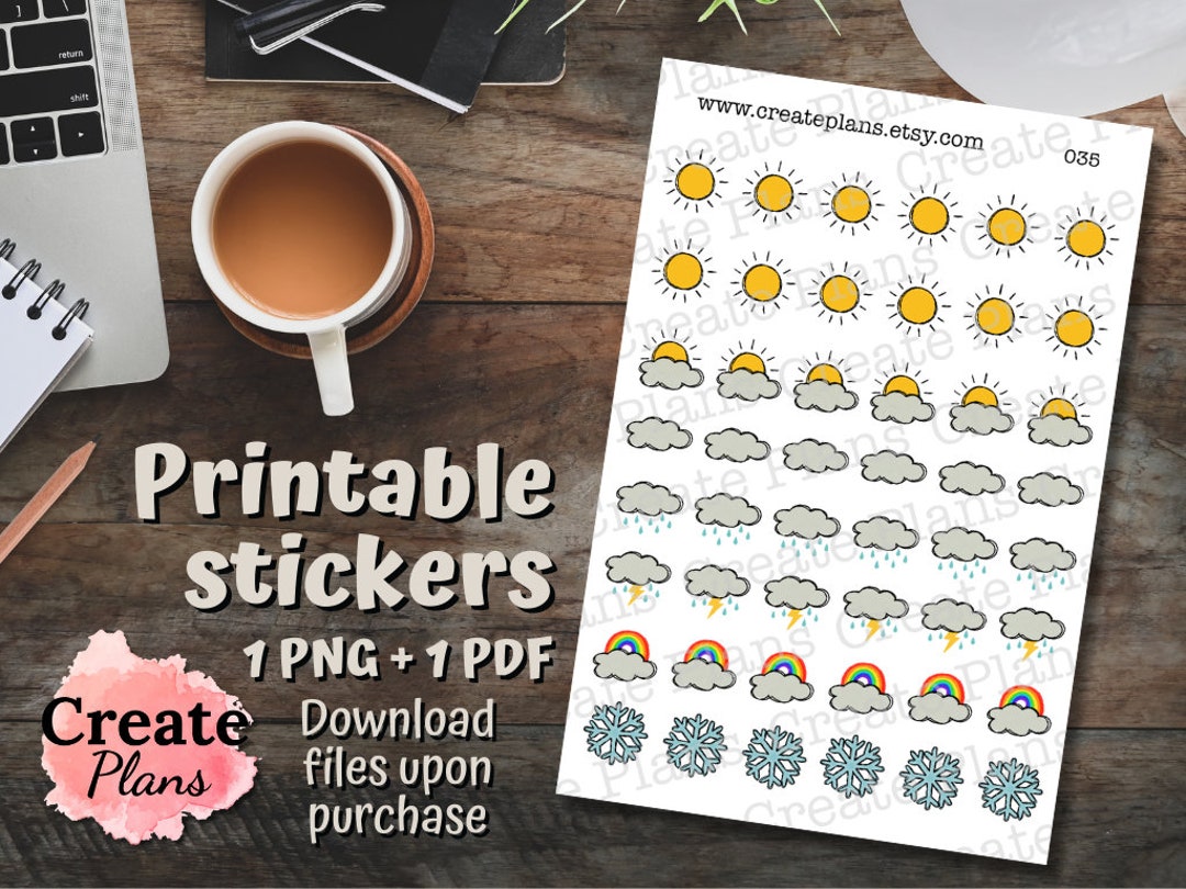 Weather Icons Printable Sticker Sheet | Decorative Stickers for Happy ...