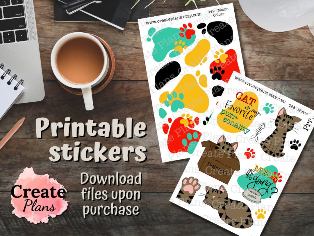 Moxie the Cat Printable Set of 2 Sticker Sheets Cat Stickers, Kitty ...