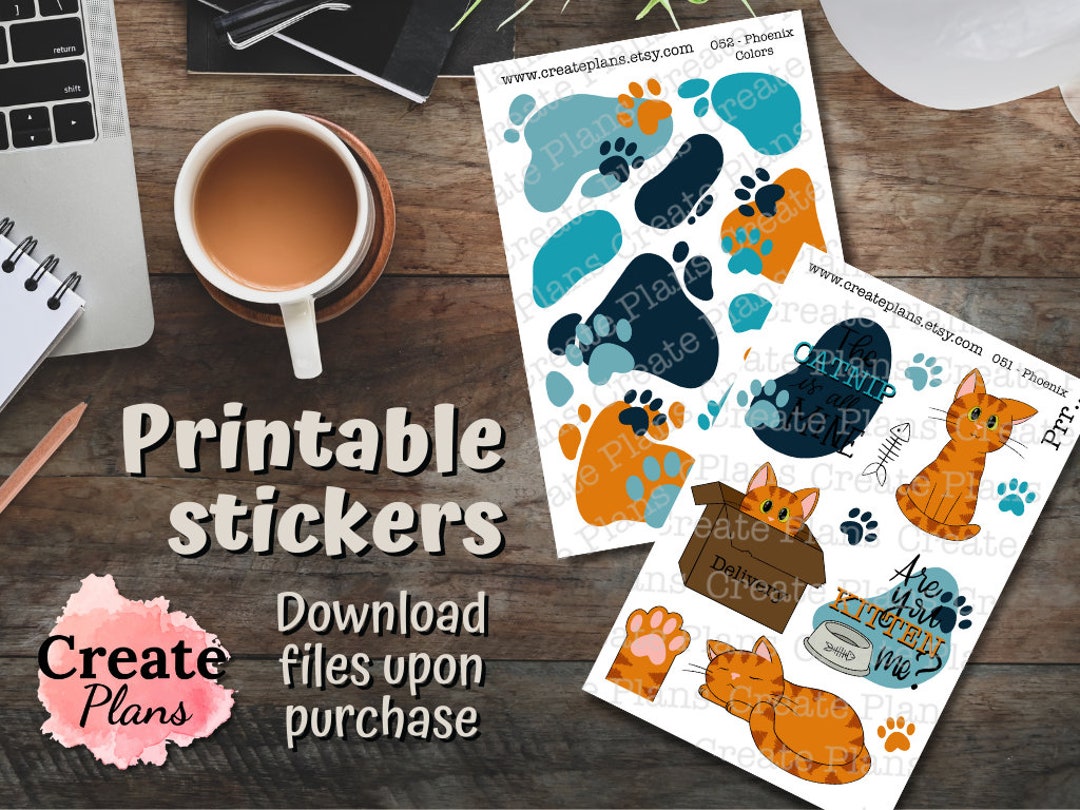 Phoenix the Cat Printable Set of 2 Sticker Sheets Cat Stickers, Kitty ...