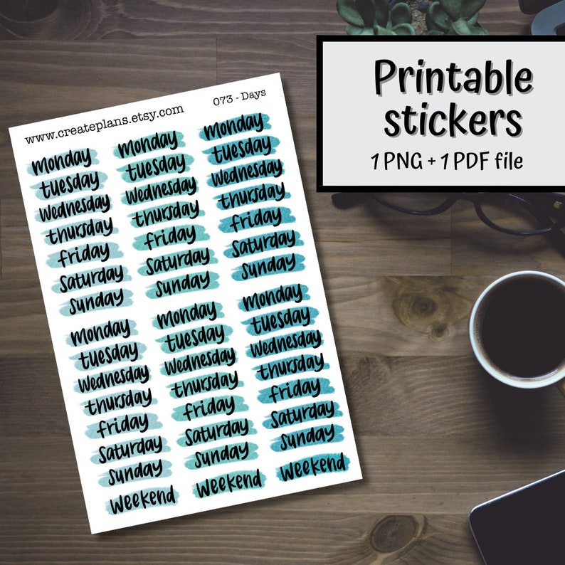 Days of the Week Sticker Sheet Planner Stickers Functional - Etsy