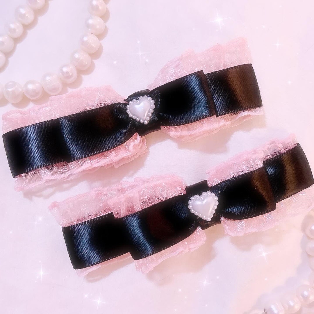 Pink X Black Ruffly Hair Clips - Etsy