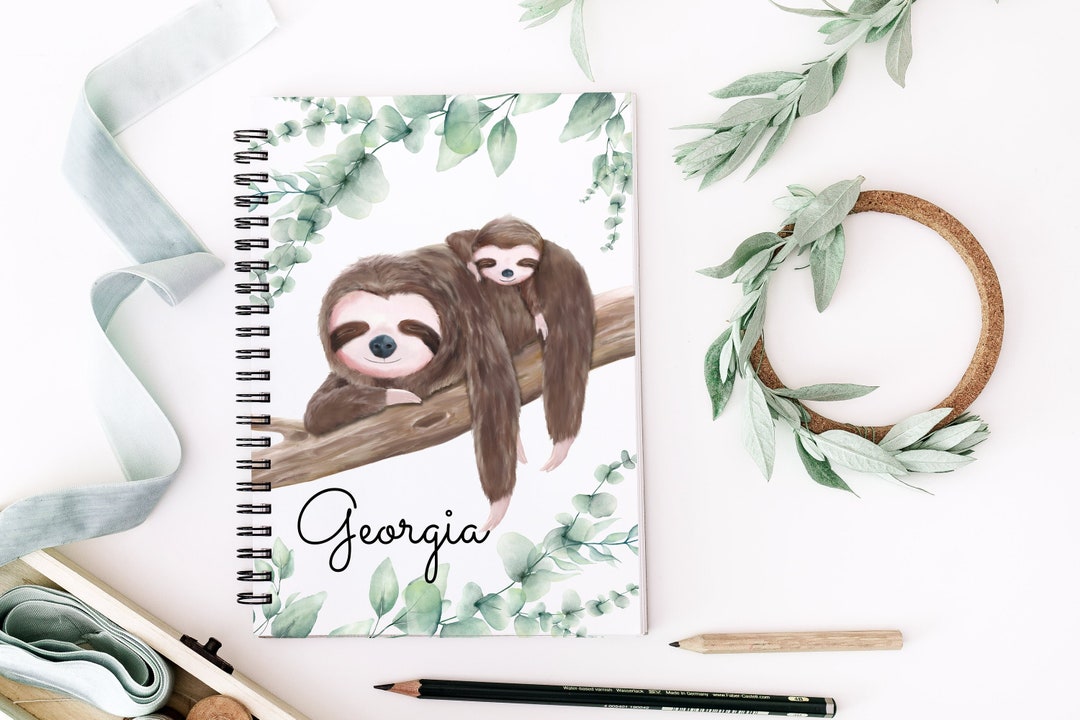Personalized Sloth Notebook, Custom Spiral Journals, Baby Mommy Sloth ...