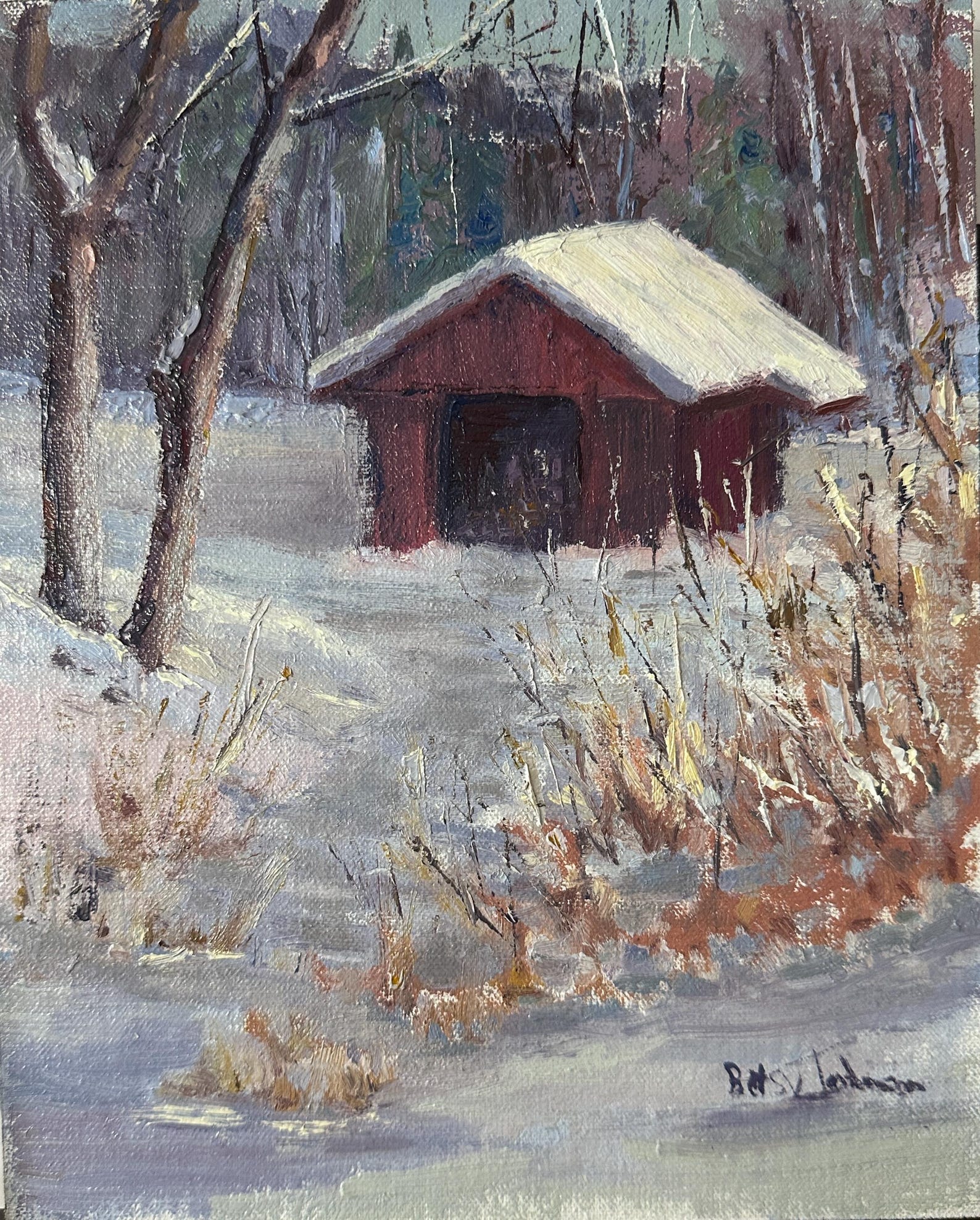 Snowy Spring Day Oil Painting Small Artwork Fine Art Piece. Winter ...