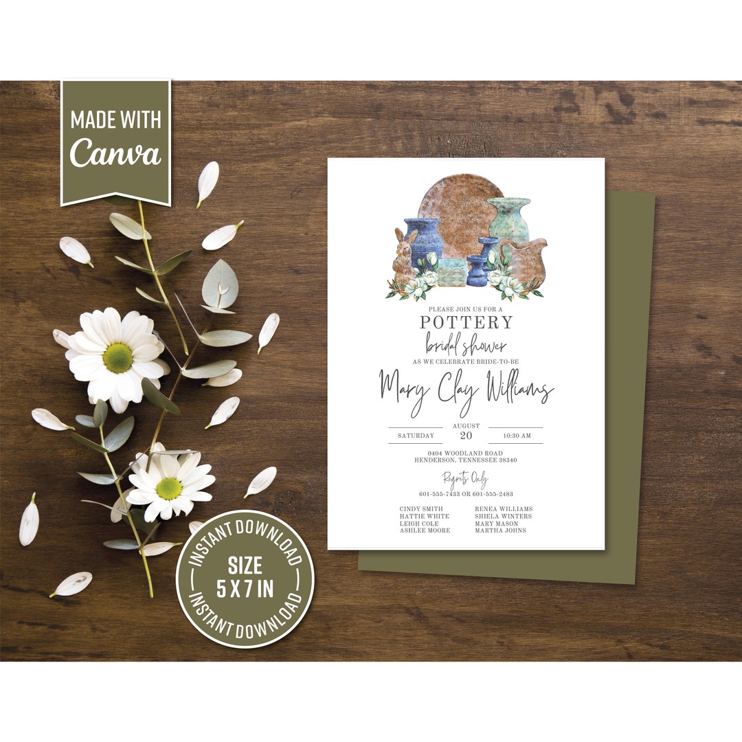 POTTERY SHOWER INVITATION, Canva, Editable, Customize, Wedding Shower ...