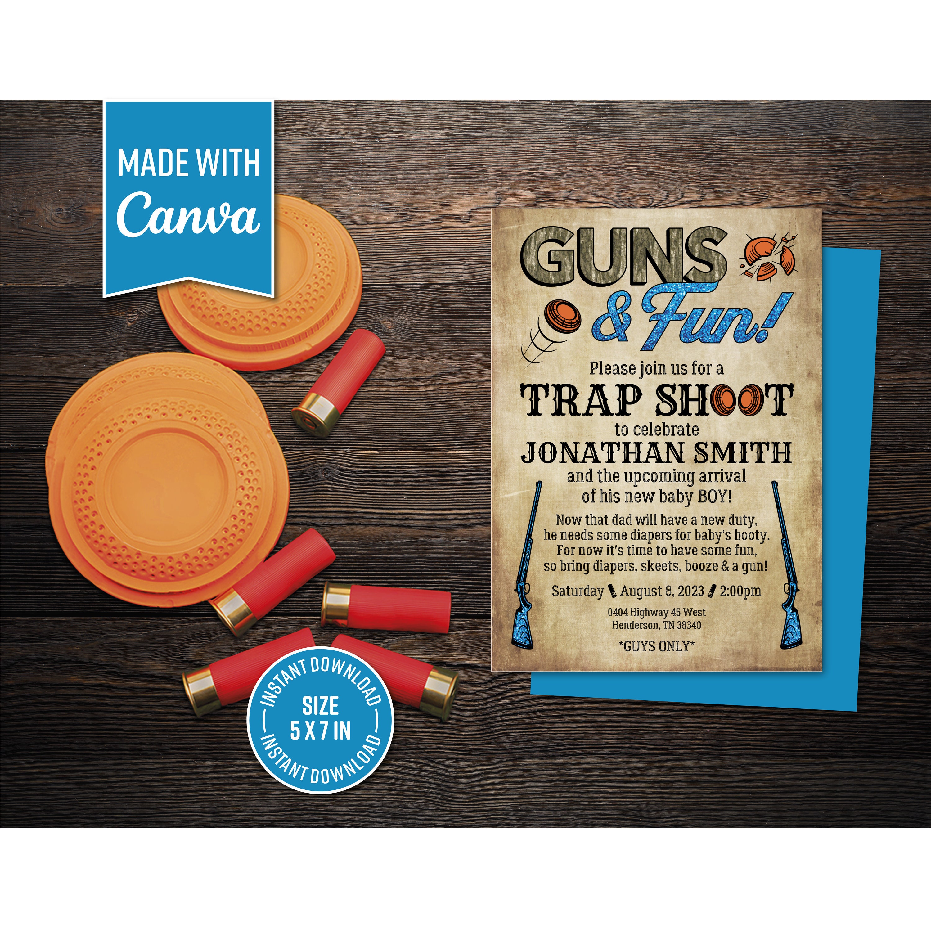 GUNS & FUN, Baby Shower, Skeet Shoot Invitation, Baby Boy Shower ...