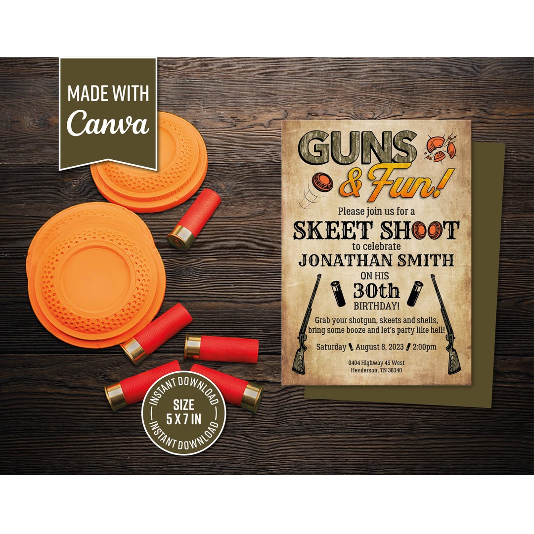 GUNS & FUN, Birthday Party, Skeet Shoot, Birthday Invitation, Trap ...