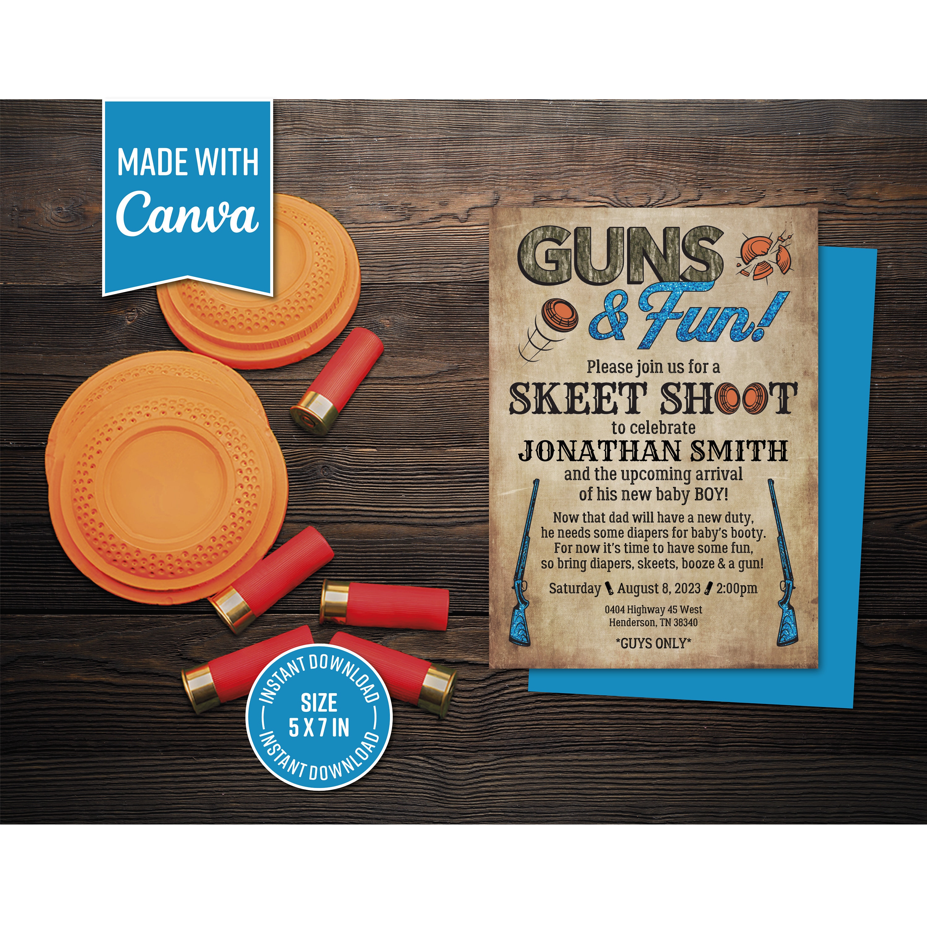 GUNS & FUN, Baby Shower, Skeet Shoot Invitation, Baby Boy Shower ...