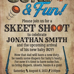 GUNS & FUN, Baby Shower, Skeet Shoot Invitation, Baby Boy Shower ...