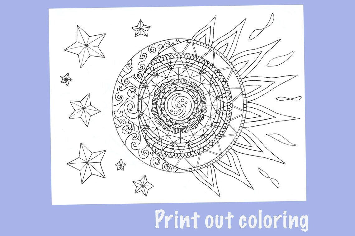Print Out Coloring Sun Moon and Stars | Etsy