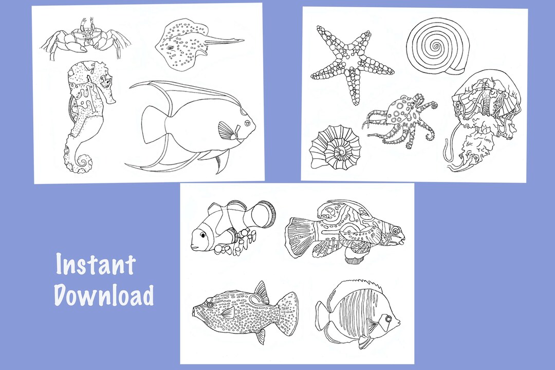 Coloring Pages Ocean Critters - Etsy