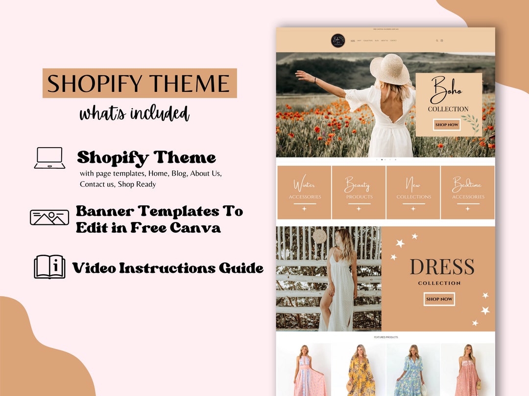 Shopify Theme Template Boutique Webiste Design Shopify Website Template ...