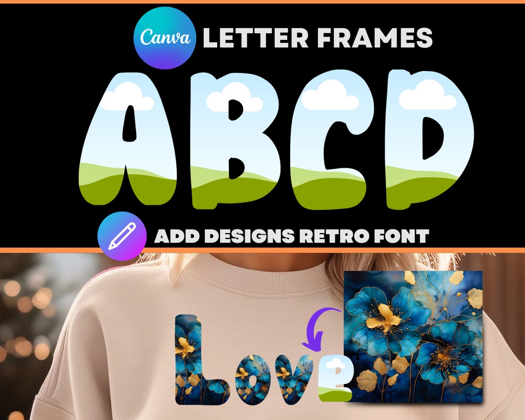 Retro Font Alphabet Canva Letter Frames Add Your Design Uppercase ...