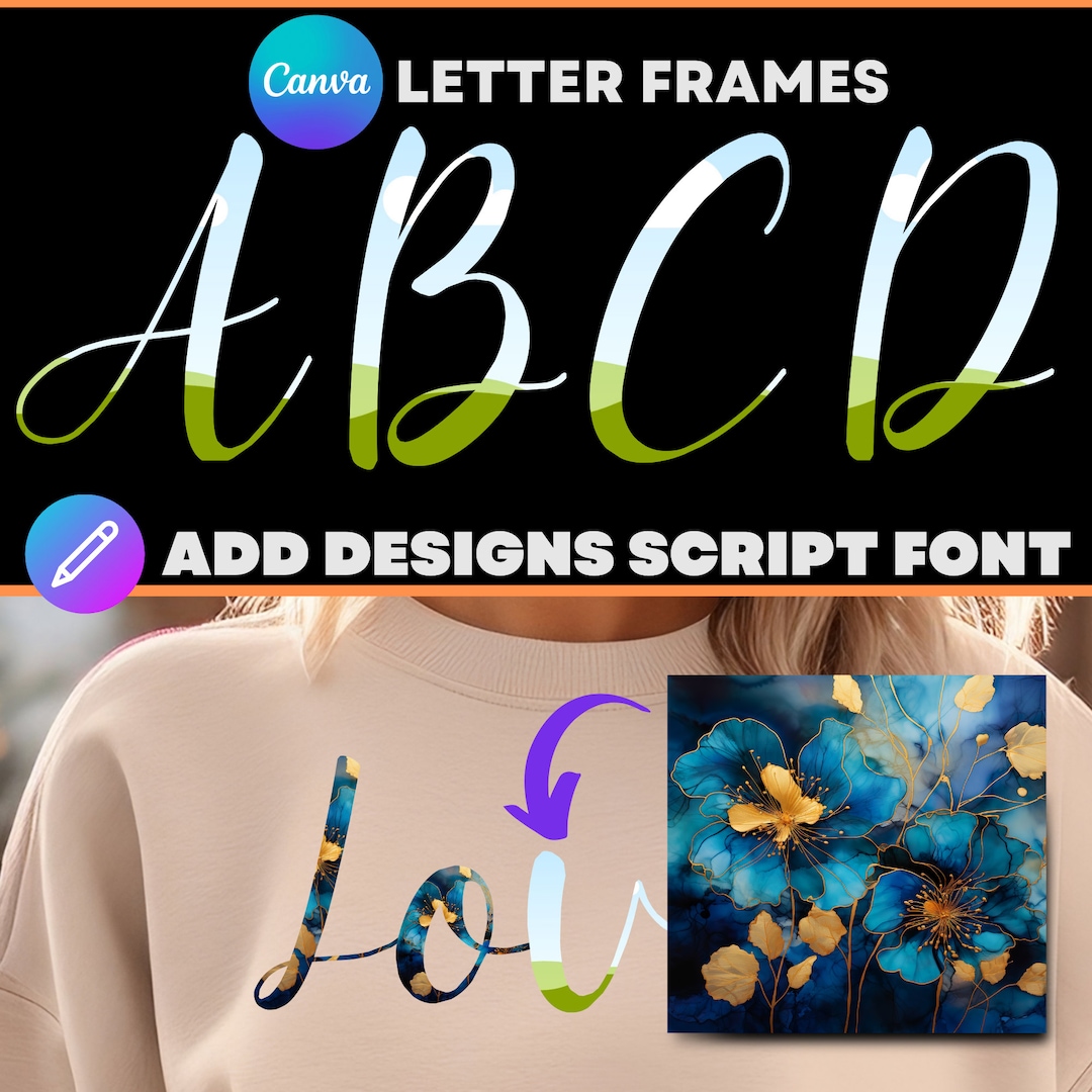 Marcos de letras de Canva del alfabeto de fuente de script Agregue su diseño Letras mayúsculas y ...