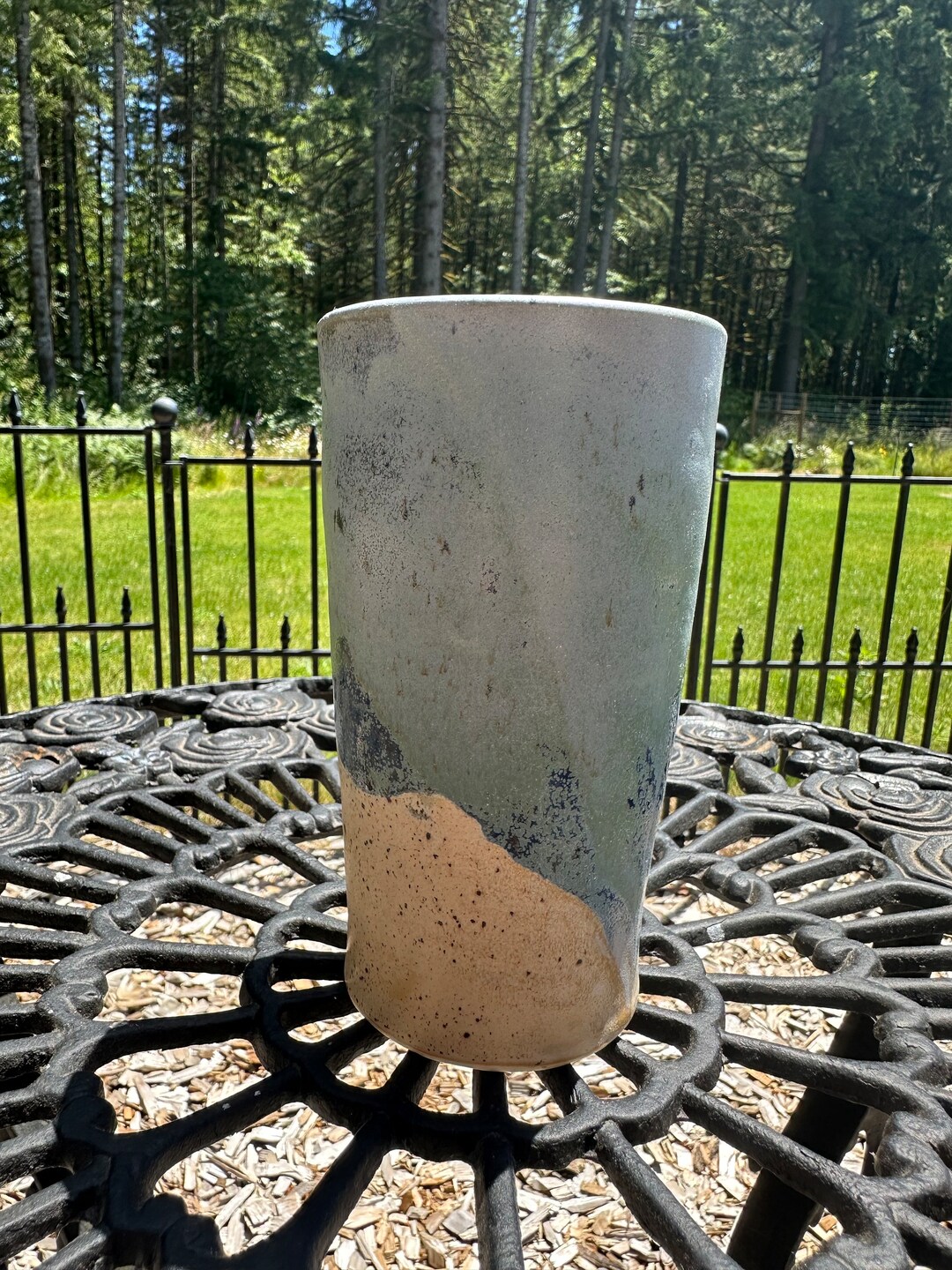 Ceramic Cup, 18 Fl Oz, Mayco Glazes Sandstone With Weathered Blue Inside and Rim - Etsy
