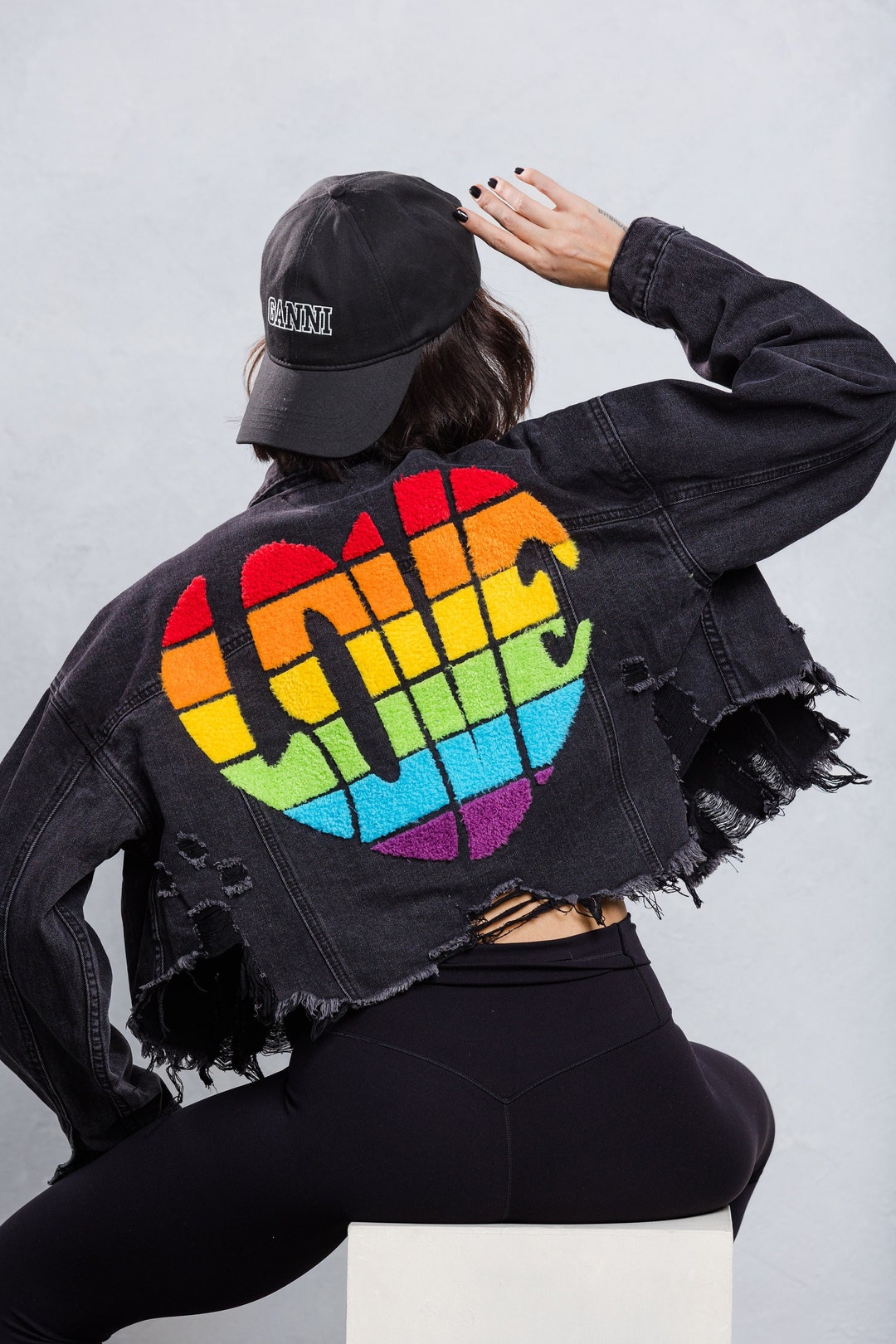 Love Pride Multicolor Heart Logo Black Denim Jacket, Pride Jacket Love, Gay Pride Logo - Etsy