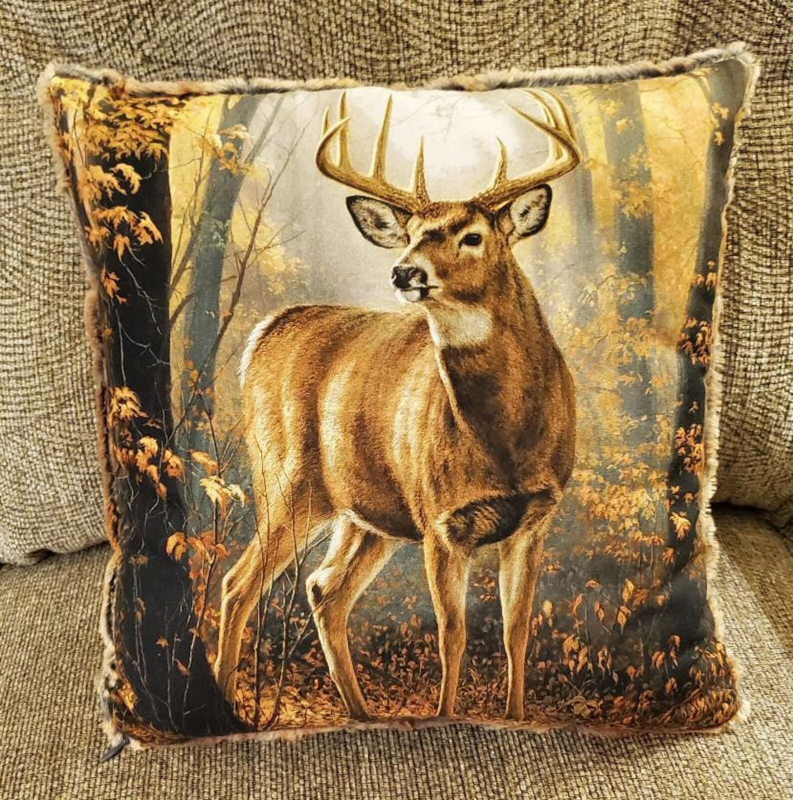 Deer in Forest Pillows, Realistic, 14 X 14, Minky on Reverse, Decor for ...