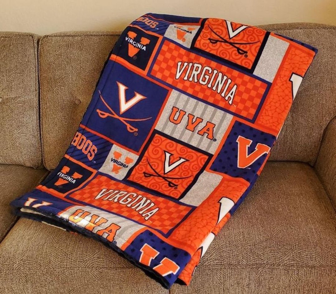 UVA Fleece Blanket - Lined With Navy Blue Chevron Minky - Super Size ...