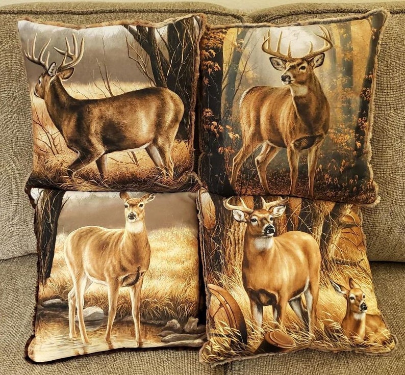 Deer in Forest Pillows, Realistic, 14 X 14, Minky on Reverse, Decor for ...