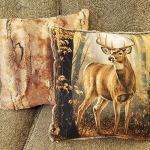Deer in Forest Pillows, Realistic, 14 X 14, Minky on Reverse, Decor for ...