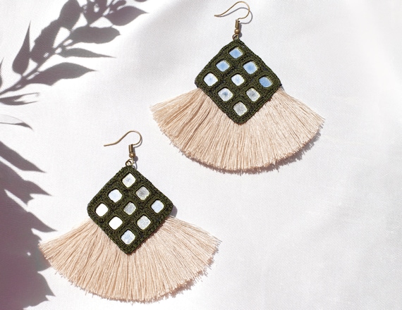 Mirror tassel earrings store