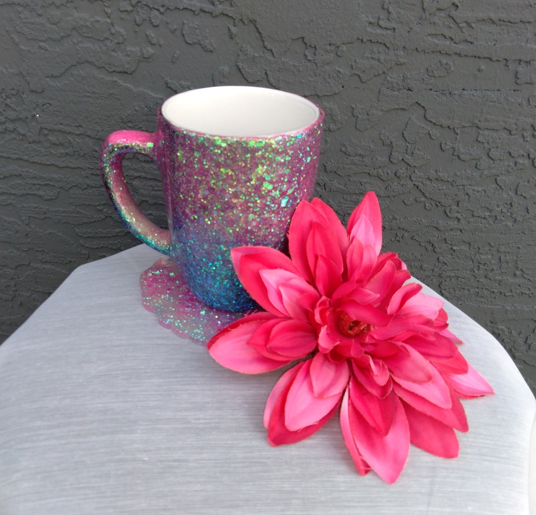 Glitter Coffee Mug/unicorn Glitter Coffee Cup/pink and Teal Glitter ...