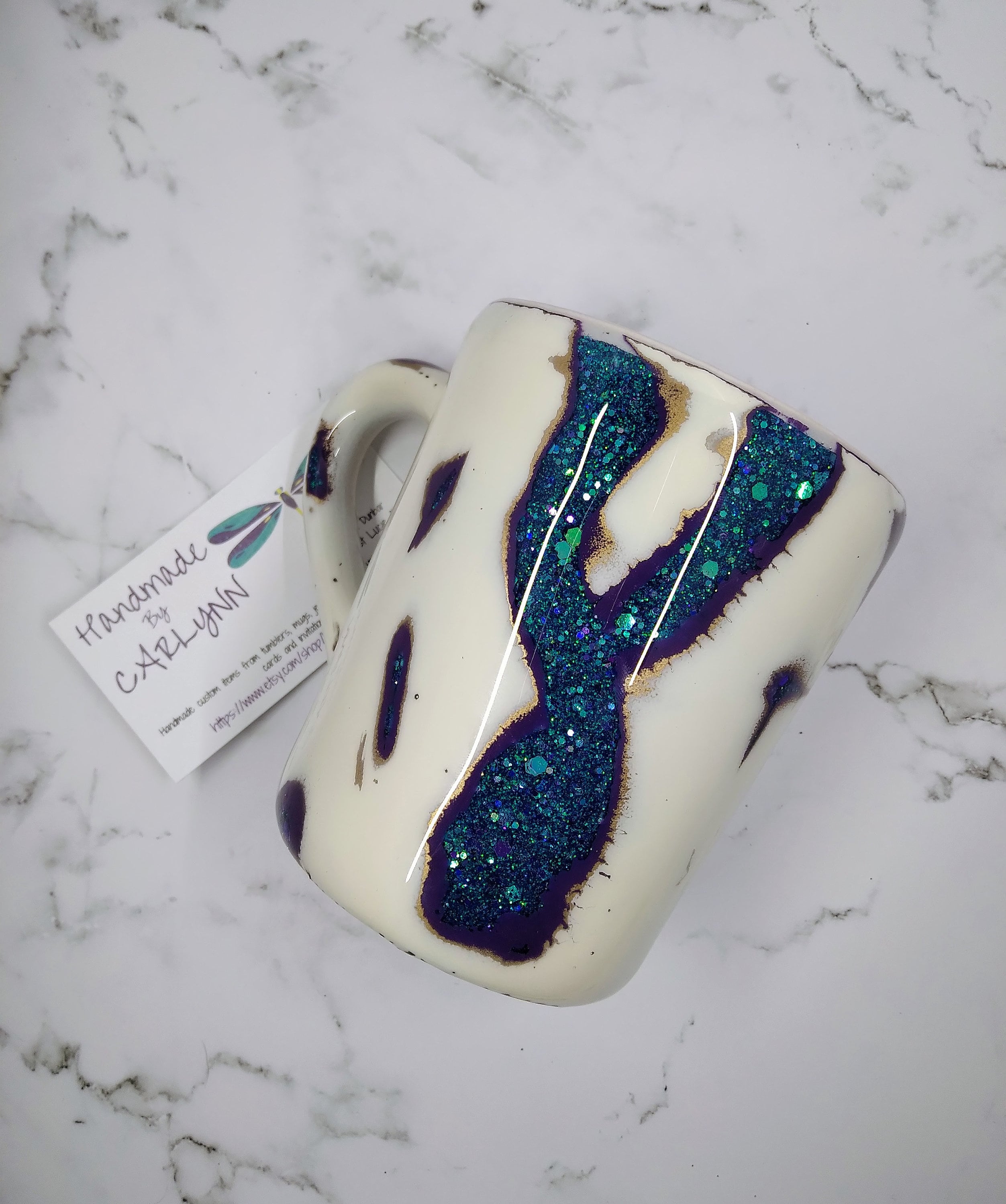 Glitter Coffee Mug/geode Coffee Mug/teal Purple and Gold Glitter Mug ...